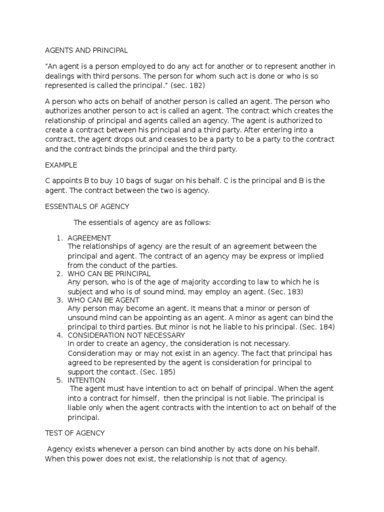 Agent and Principal | PDF | Law Of Agency | Indemnity