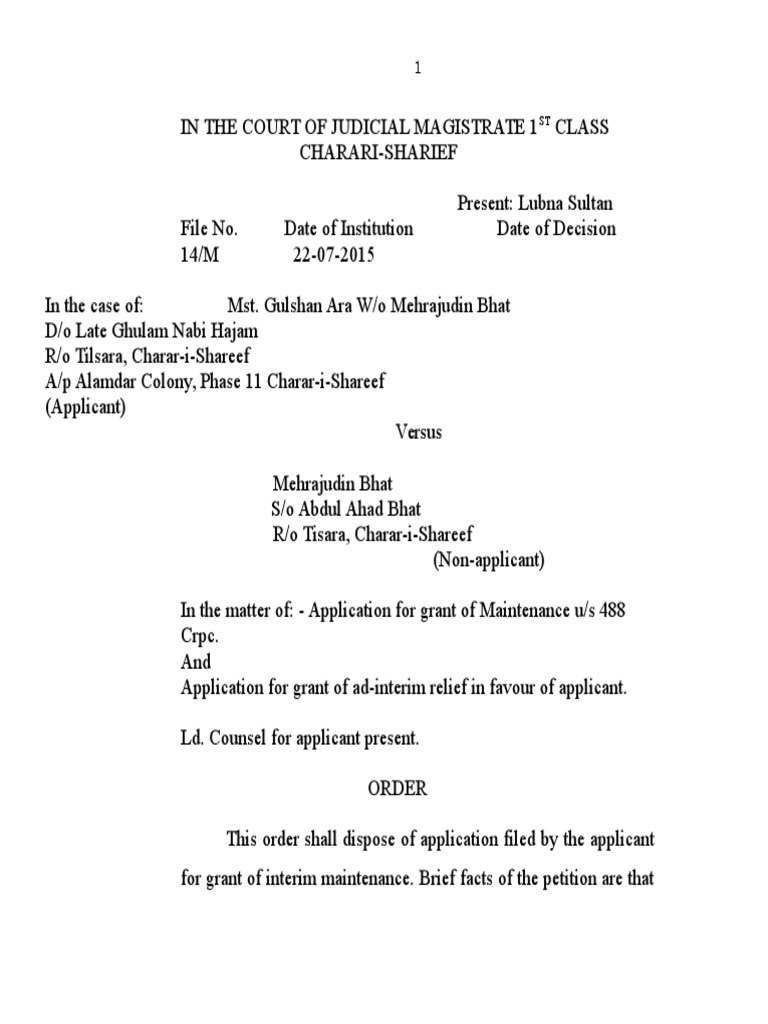 IN THE COURT OF JUDICIAL MAGISTRATE 1ST CLASS.doc | Public Law | Politics