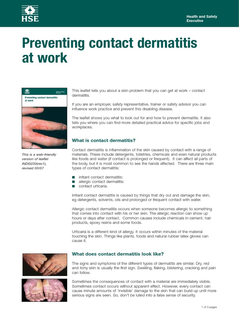 Indg233 - Preventing Contact Dermatitis at Work | PDF | Wellness | Medical