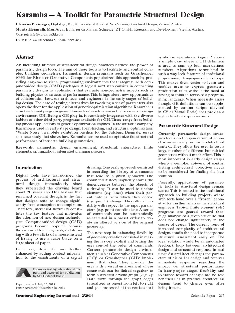 Preisinger (2014) - Karamba - A Toolkit For Parametric Structural Design | Download Free PDF ...
