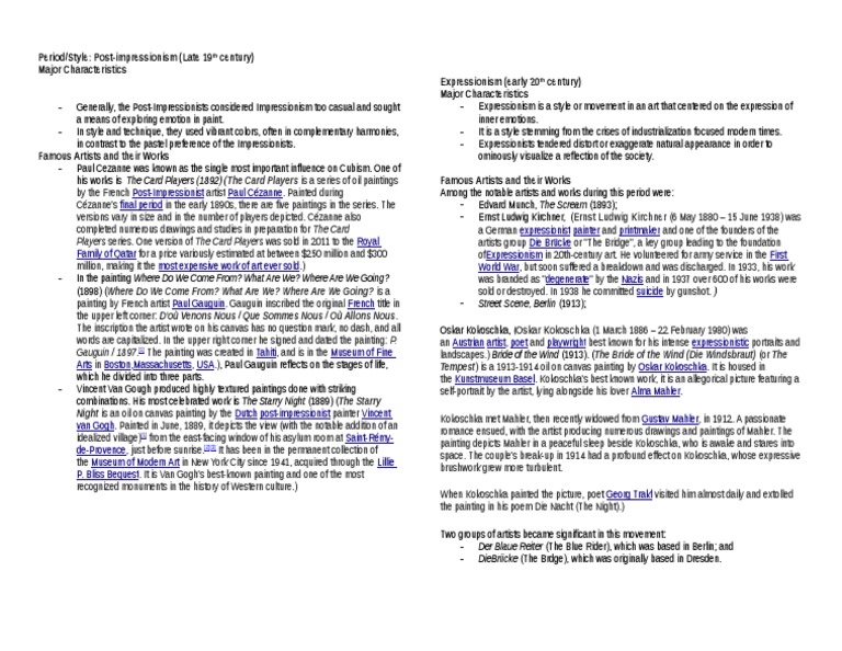 Art. Post Impressionism and Expressionism | PDF | Movements | Art Criticism