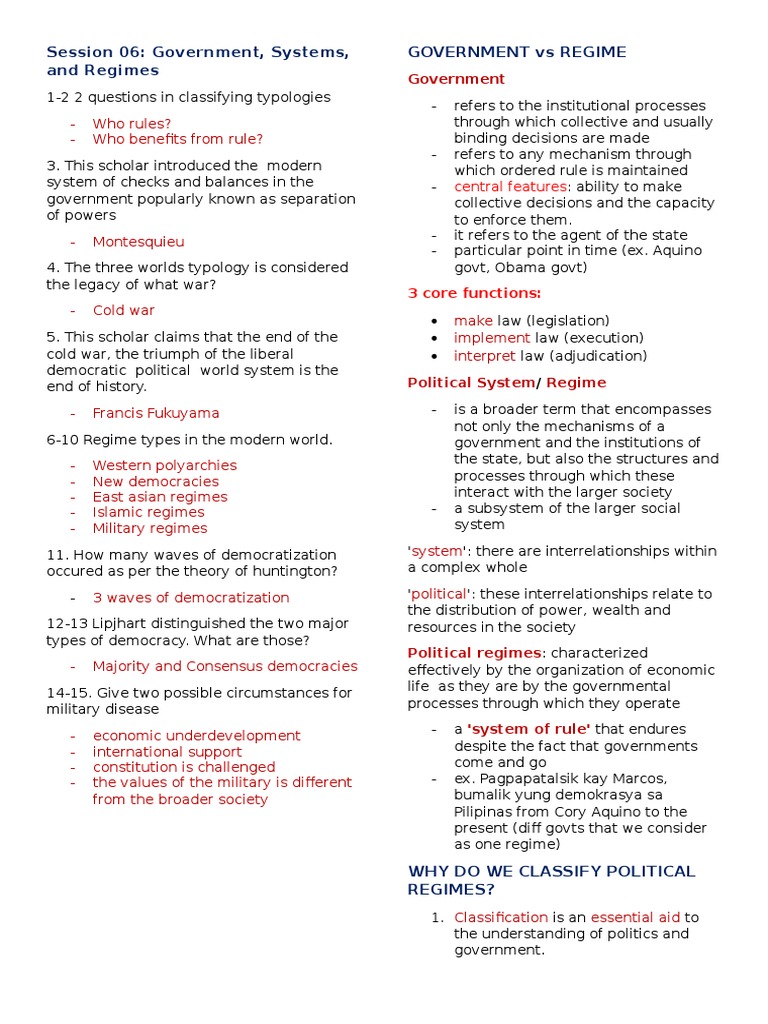 Government, Systems, and Regimes | PDF | Democracy | Political Ideologies