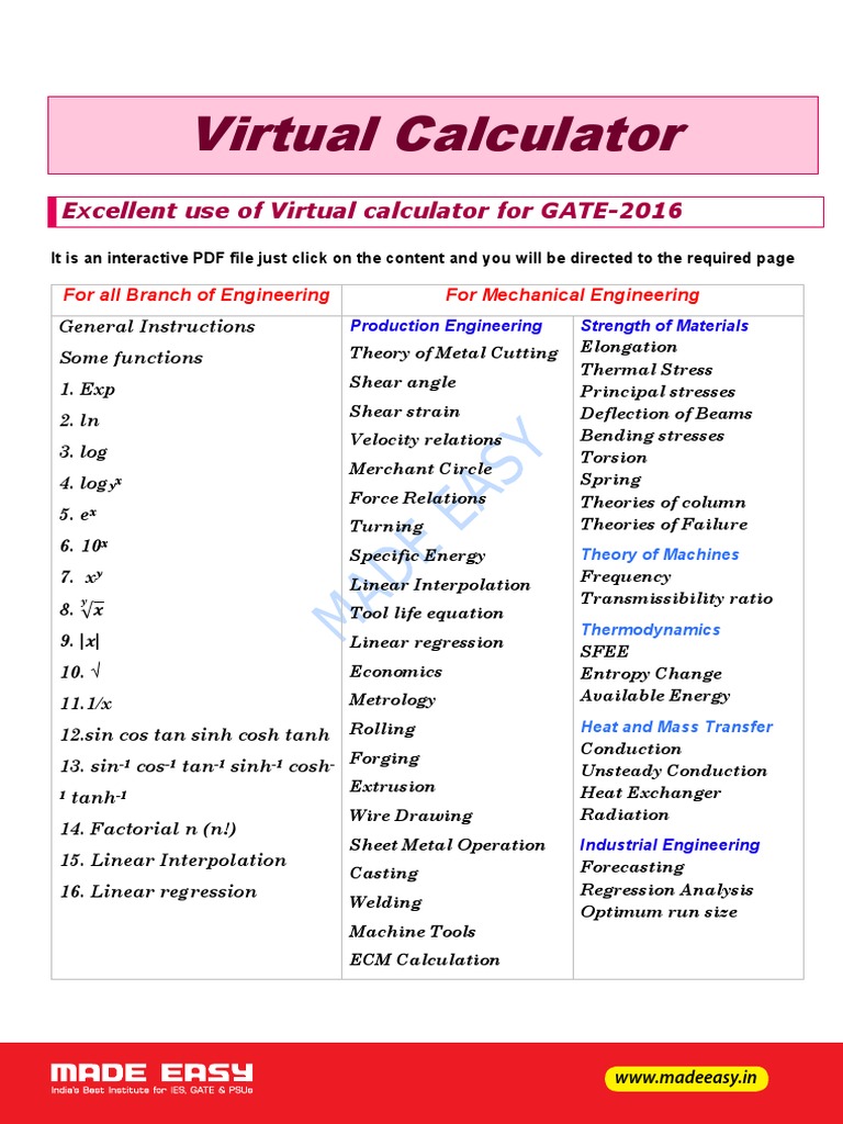 GATE Virtual Calculator Guide | PDF