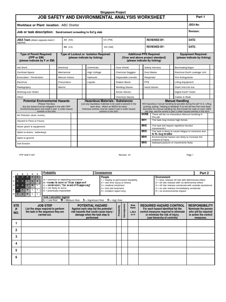 Blank Form( Jsea) | Personal Protective Equipment | Risk