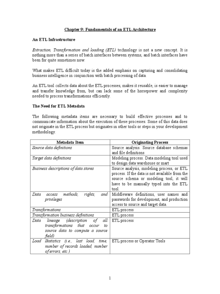 Chapter 9 Fundamentals of An ETL Architecture | PDF | Metadata ...