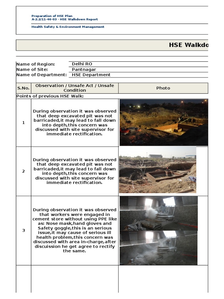 HSE Walkdown Report | PDF | Safety