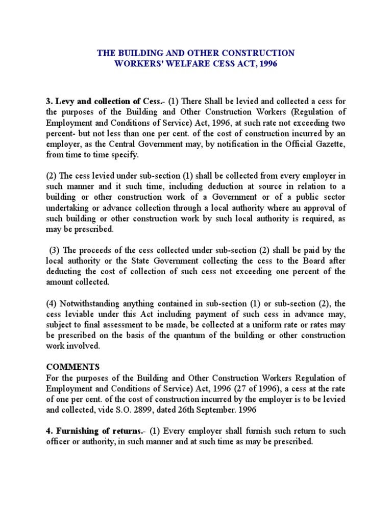 B&ocw Cess Act & Rules | PDF | Arrears | Taxes