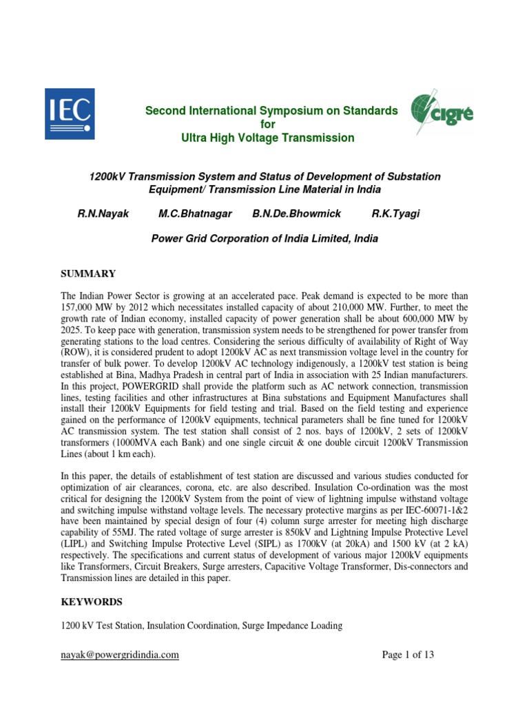 Second International Symposium on Standards for Ultra High Voltage ...