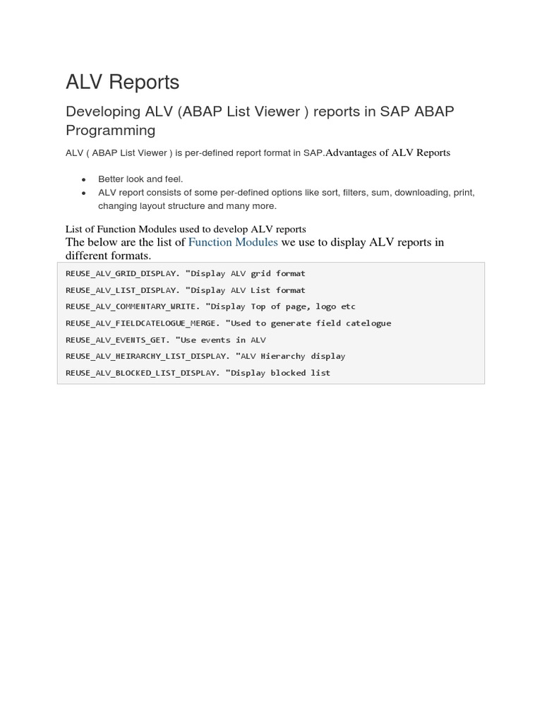 12 ALV Reports | PDF | Parameter (Computer Programming) | Subroutine