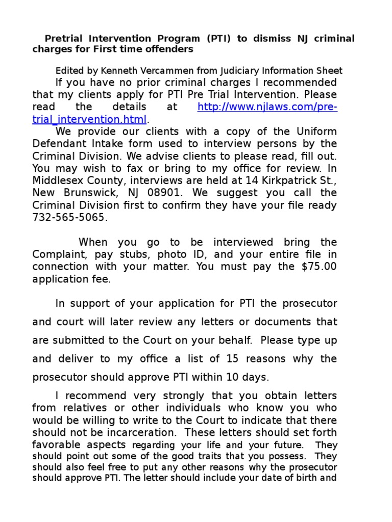 Pretrial Intervention Program PTI | Probation | Prosecutor