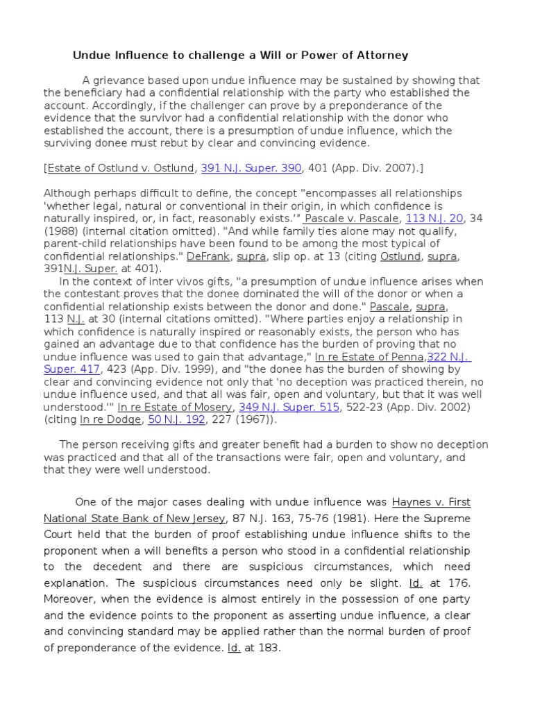 Undue Influence To Challenge A Will or Power of Attorney | PDF | Will ...