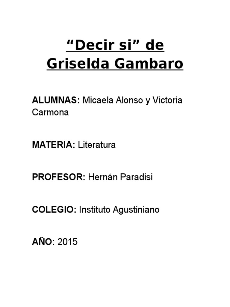 Análisis de "Decir sí" de Gambaro | PDF | Teatro | Escultura