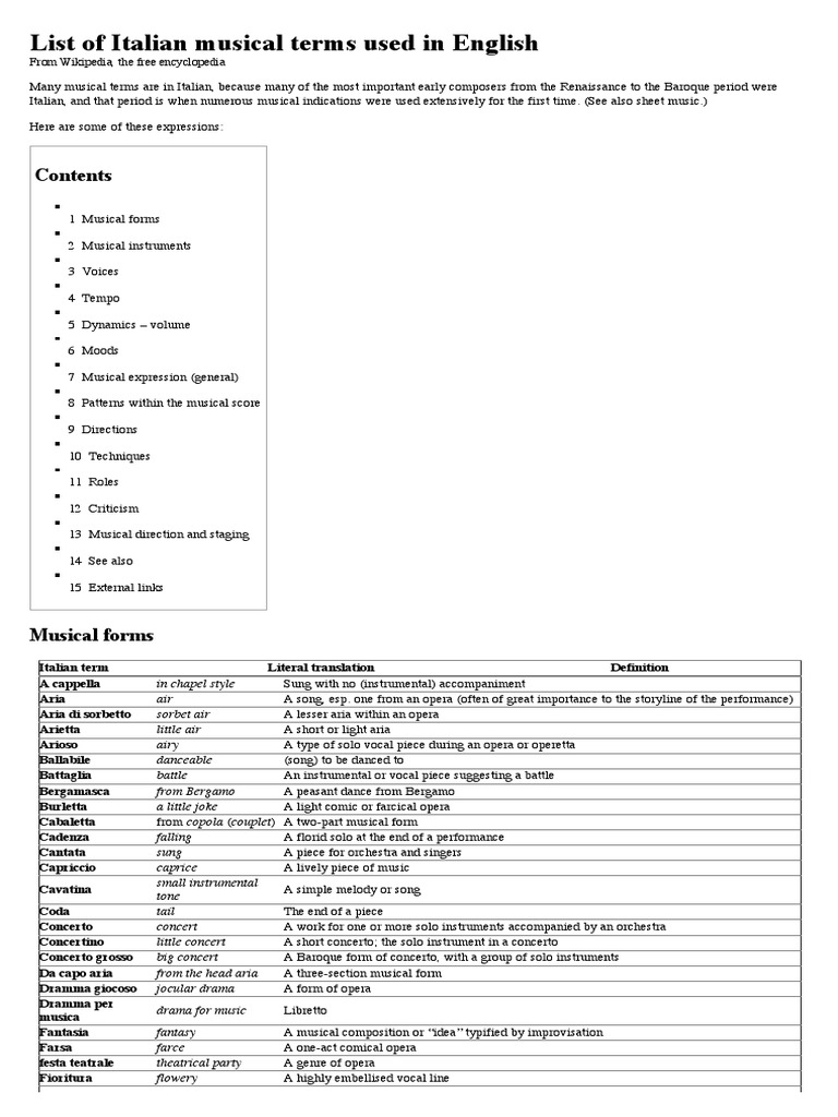 List of Italian Musical Terms Used in English | Tempo | Aria