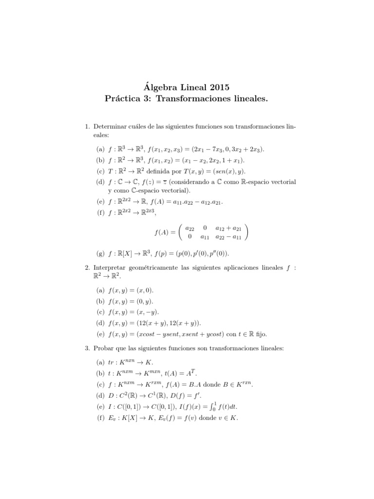Transformaciones Lineales | PDF | Mapa lineal | Funciones y mapeos