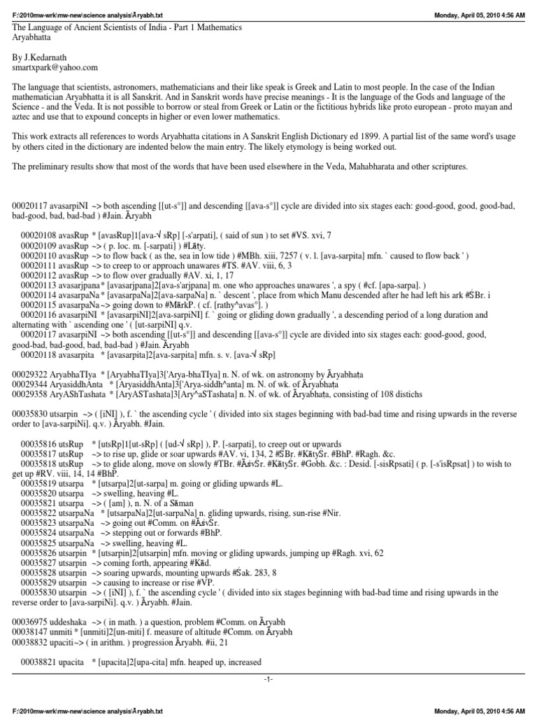 The Language of Ancient Indian Scientists - Aryabhatta | PDF | Sanskrit ...