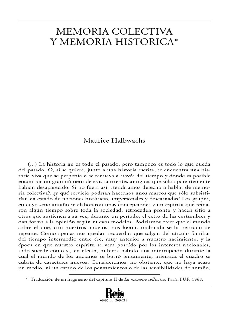 Halbwachs: Memoria Colectiva y Memoria Historica | PDF