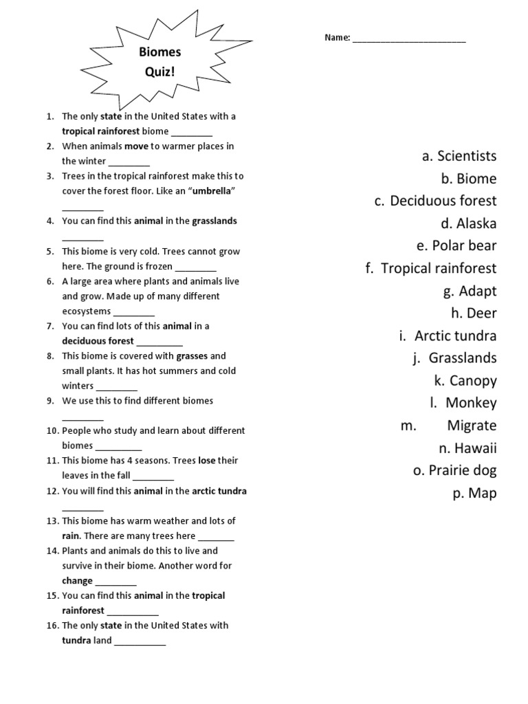Biomes Quiz for Students | PDF | Wellness