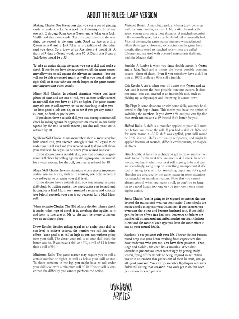 Basic LARP Rules - Unknown Armies | PDF | Risk | Cognitive Science