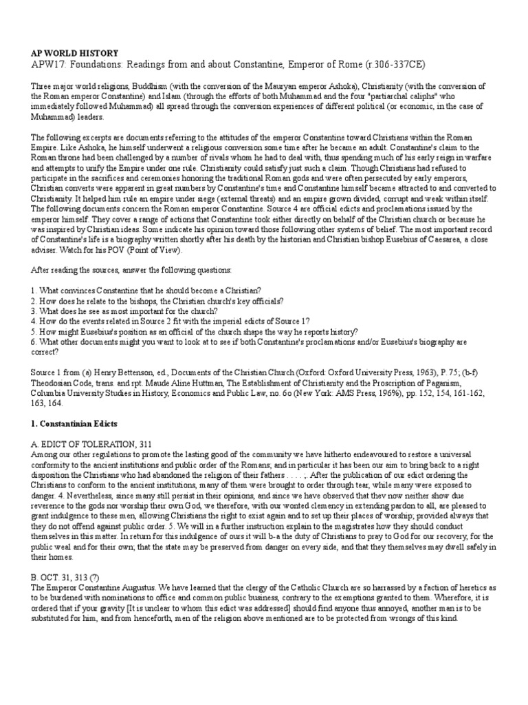 DBQ Constantine | PDF | Constantine The Great | Religious Conversion