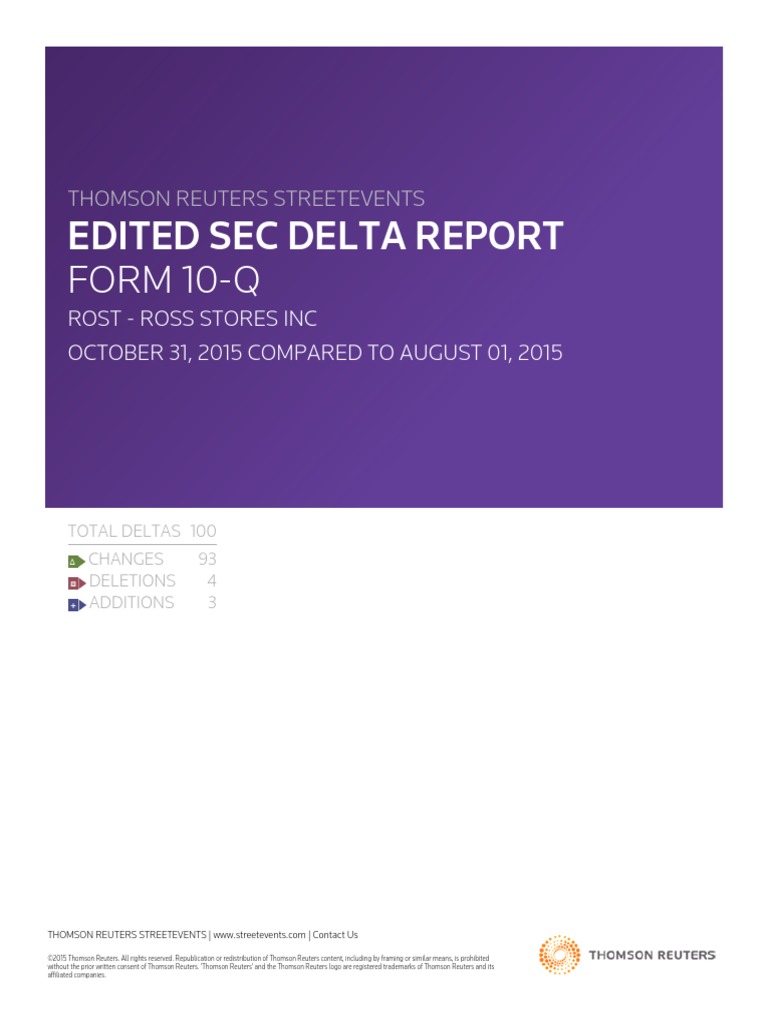 Edited Sec Delta Report FORM 10-Q: Thomson Reuters Streetevents ...