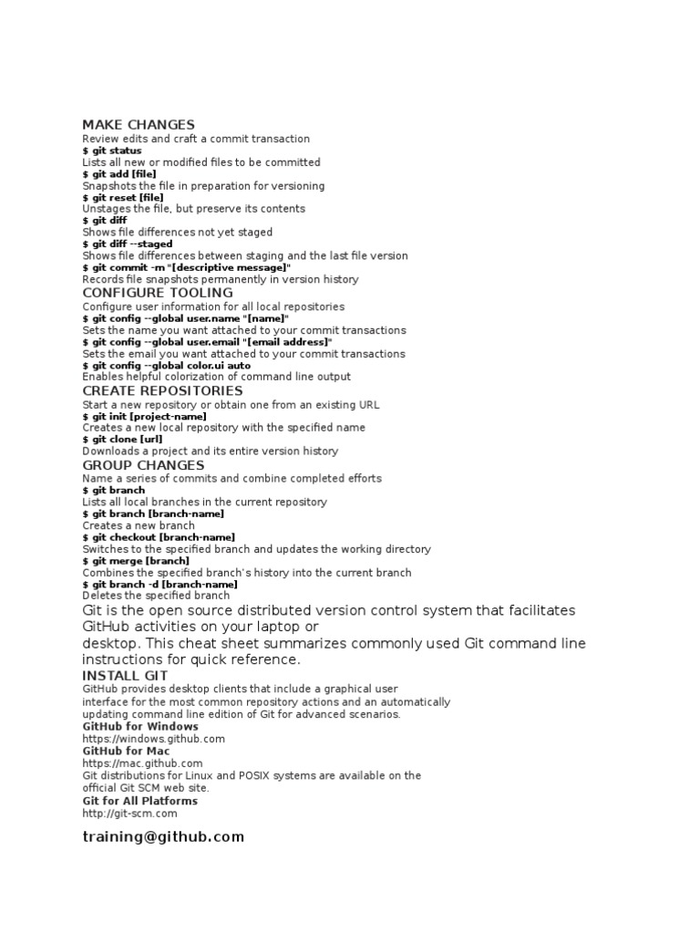 Git Hub Cheat Sheet | PDF | Version Control | Computer File