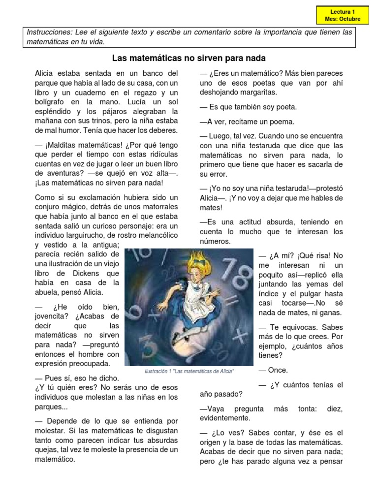 Alicia y la importancia de las matemáticas | PDF | Las aventuras de ...