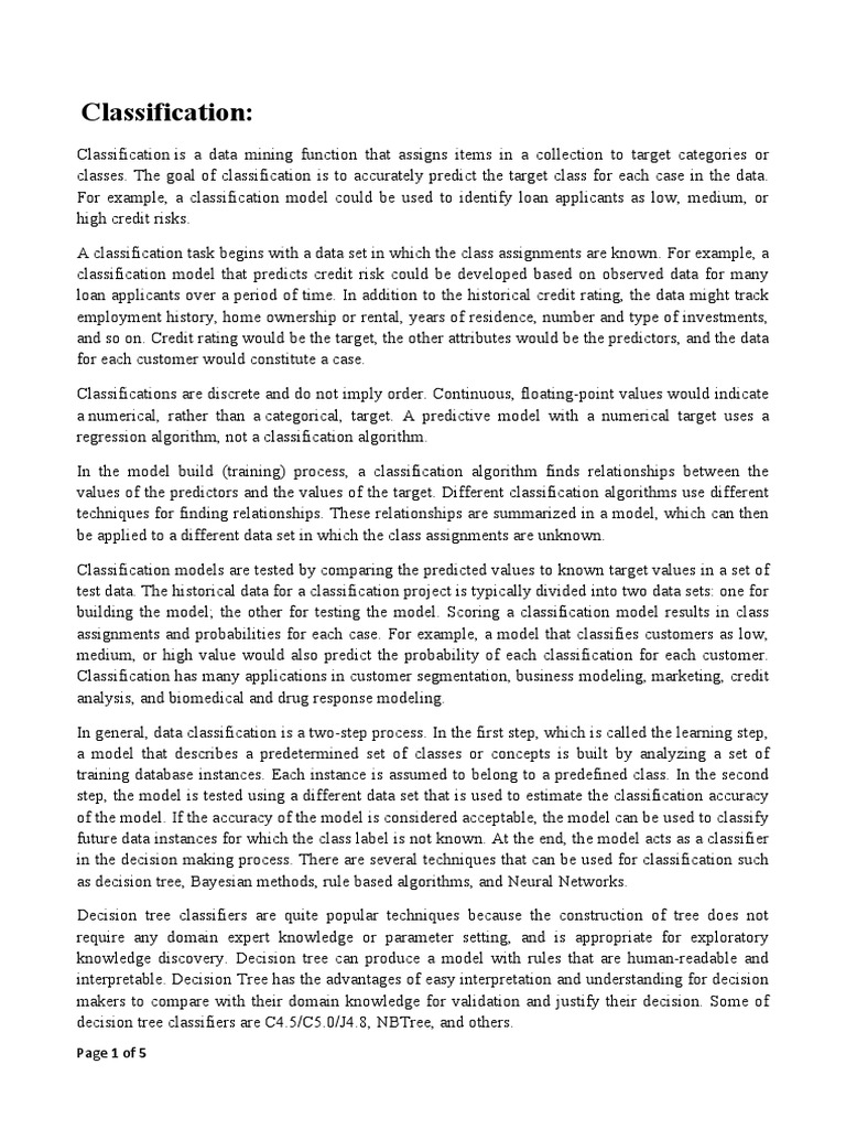 Classification:: Page 1 of 5 | Statistical Classification | Applied ...