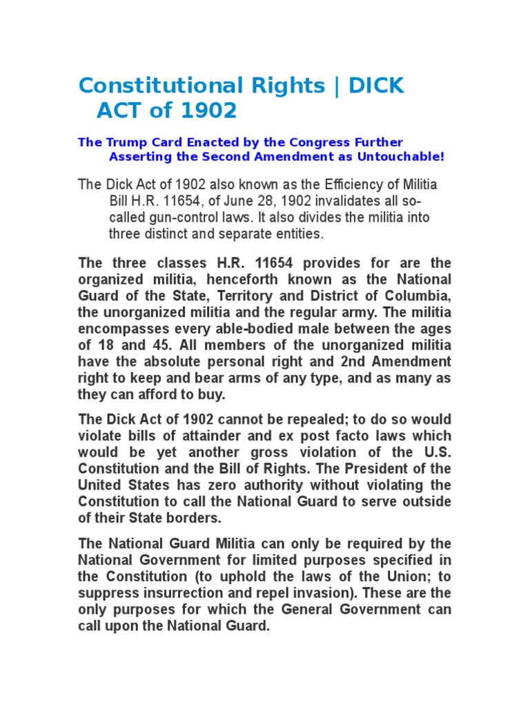 Constitutional Rights Dick Act of 1902 | PDF | Militia | Second ...