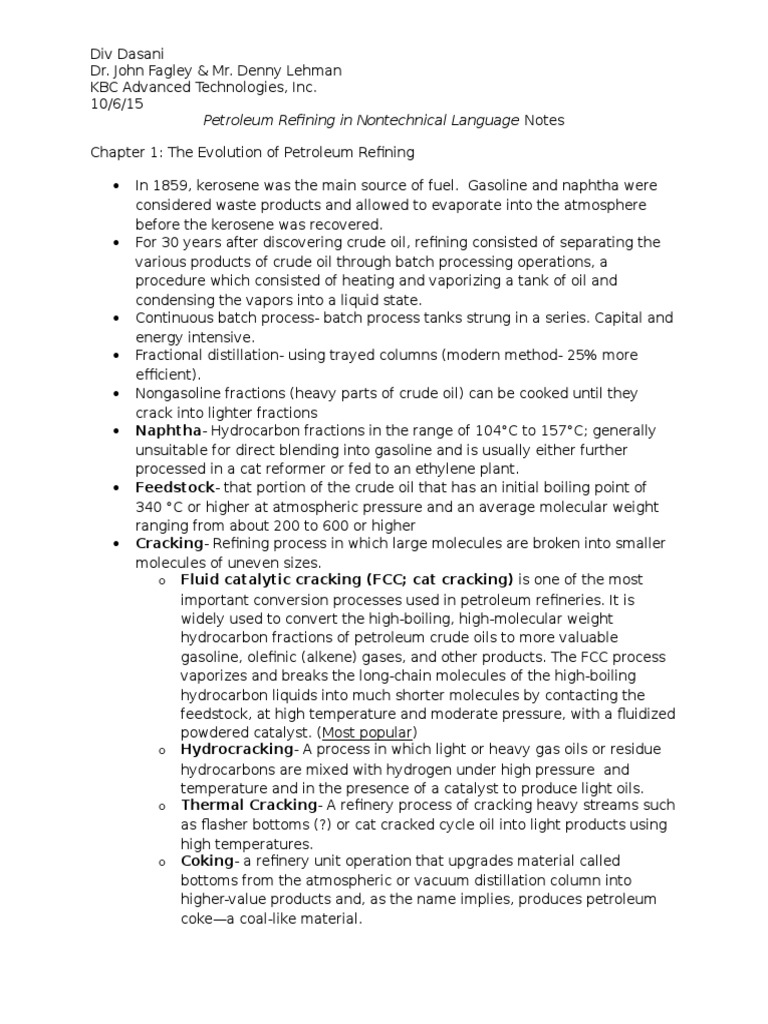 Class 8 Petroleum Refining Notes | PDF | Oil Refinery | Petroleum