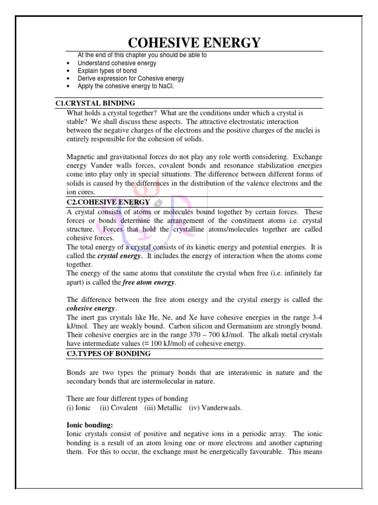Cohesive Energy | PDF | Ionic Bonding | Chemical Bond