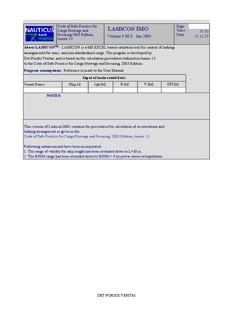 LASHCON IMO: Cargo Lashing Calculations | PDF | Computing And ...