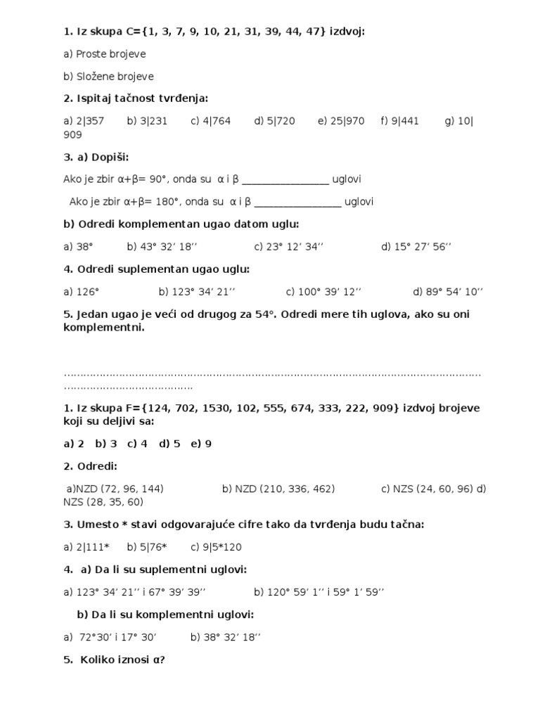 Matematika - 5. Razred - II Pismeni Zadatak | PDF
