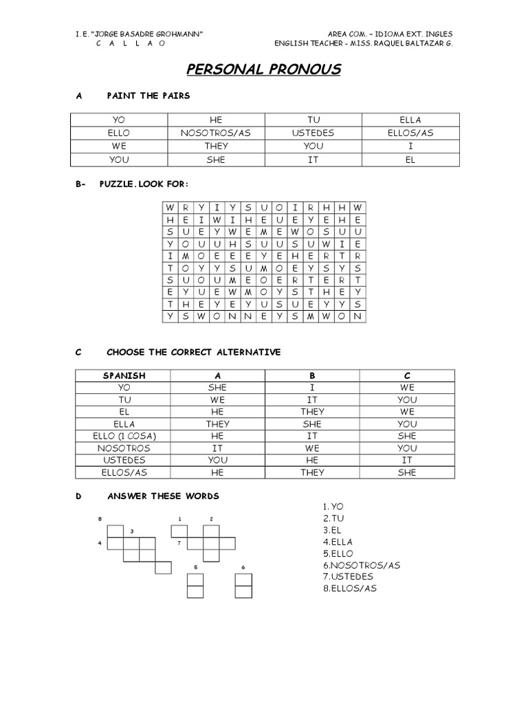 Spanish Personal Pronouns Guide | PDF | Language Arts & Discipline ...