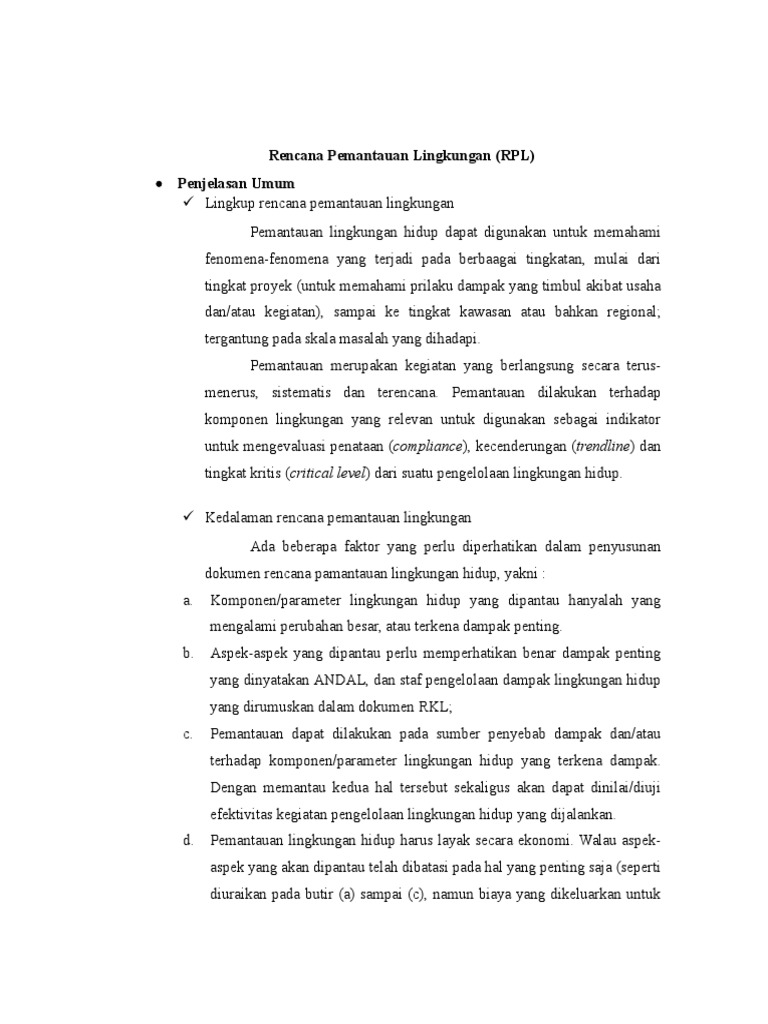 Rencana Pemantauan Lingkungan | PDF