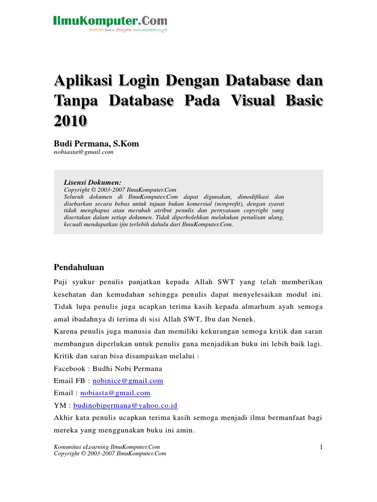 Aplikasi Login Dengan Database Dan Tanpa Database Pada Visual Basic 2010 | PDF