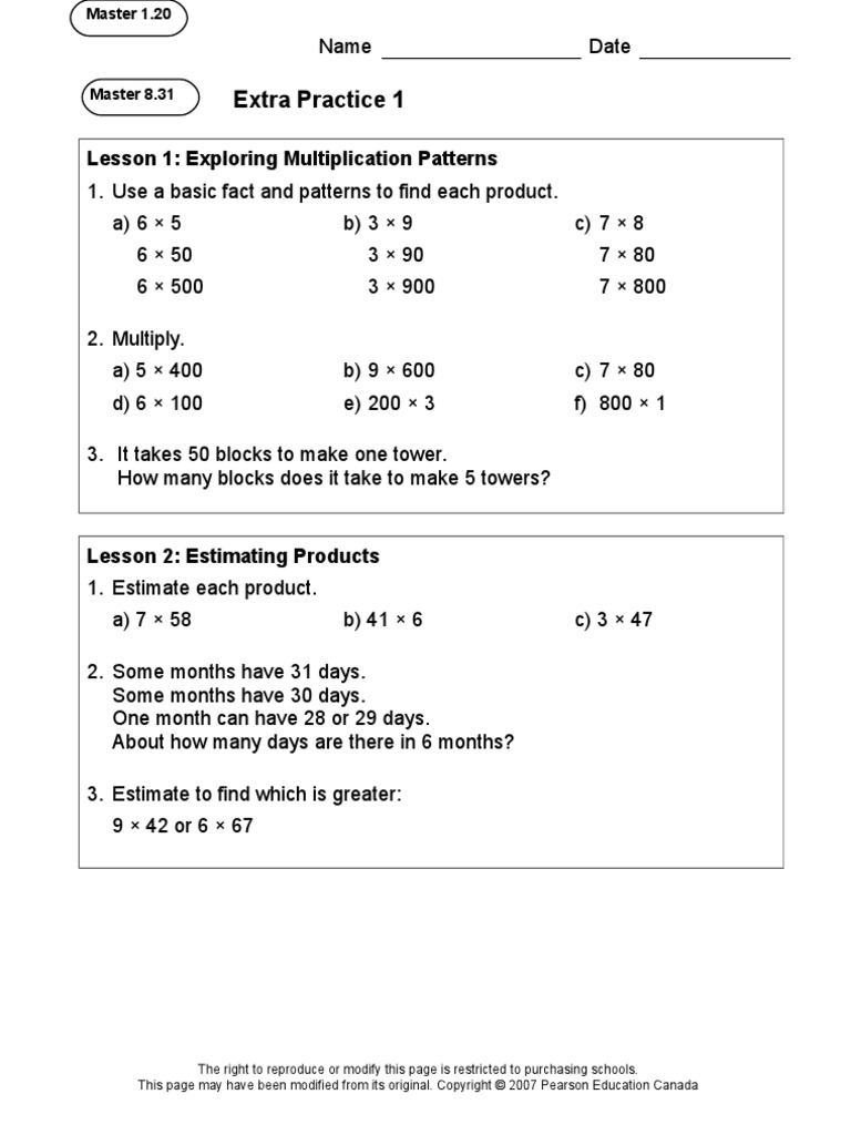 Grade 4 Unit 8 Extra Practice | PDF | Multiplication | Arithmetic