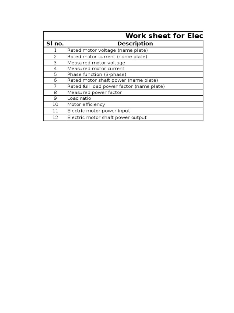 Electric Motor Power Analysis Sheet | PDF | Science & Mathematics