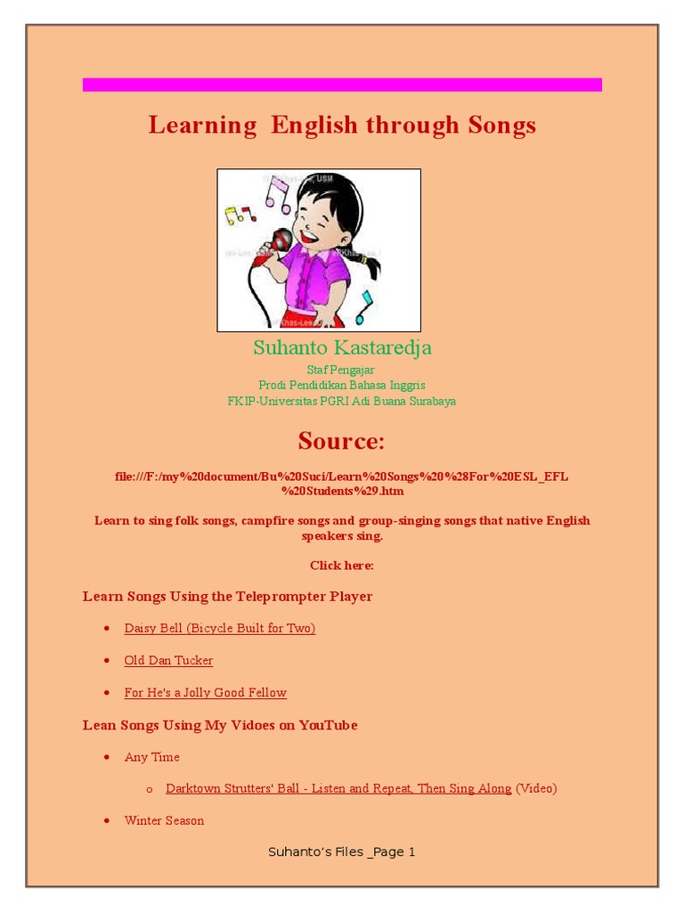 Learning English Through Songs | PDF | Anonymous Works | Folk Music