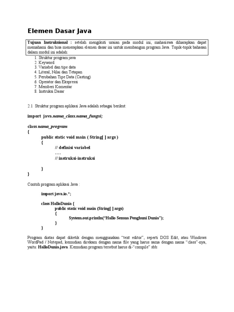 Elemen Dasar Java | PDF