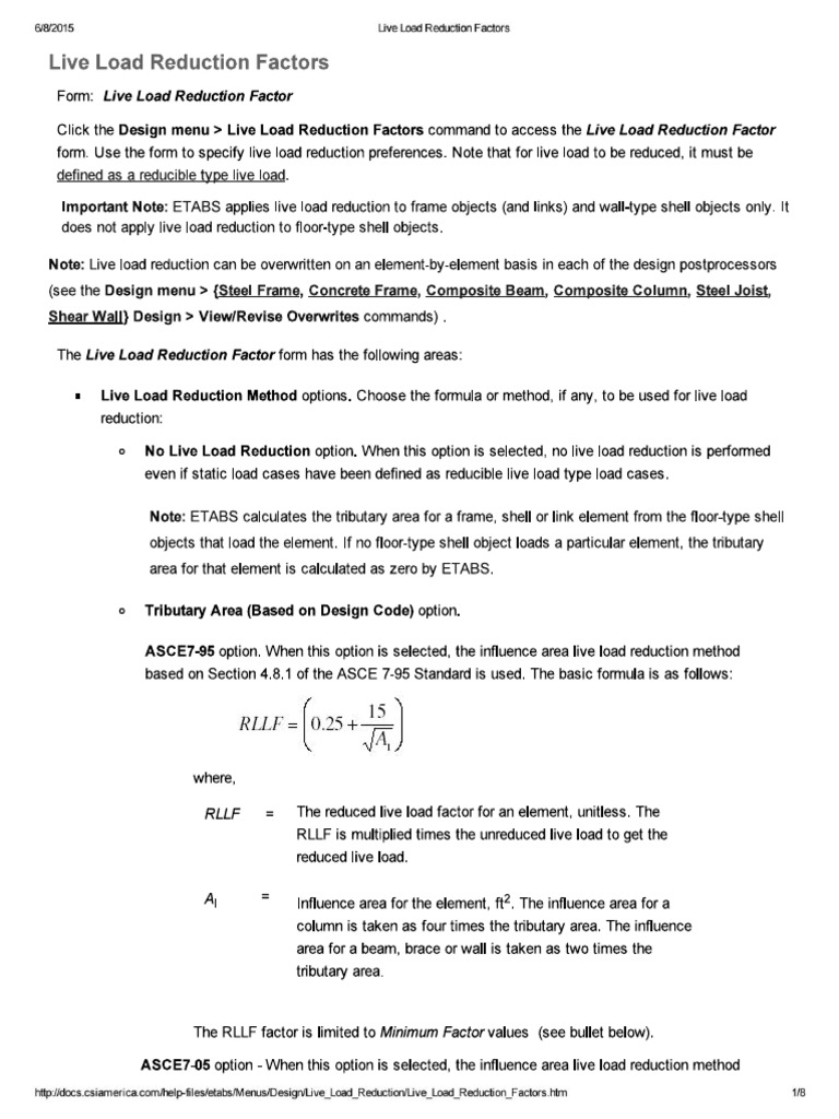 Live Load Reduction Factors in Etab | PDF