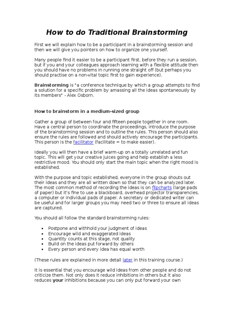 Traditional Brainstorming | PDF | Brainstorming | Creativity