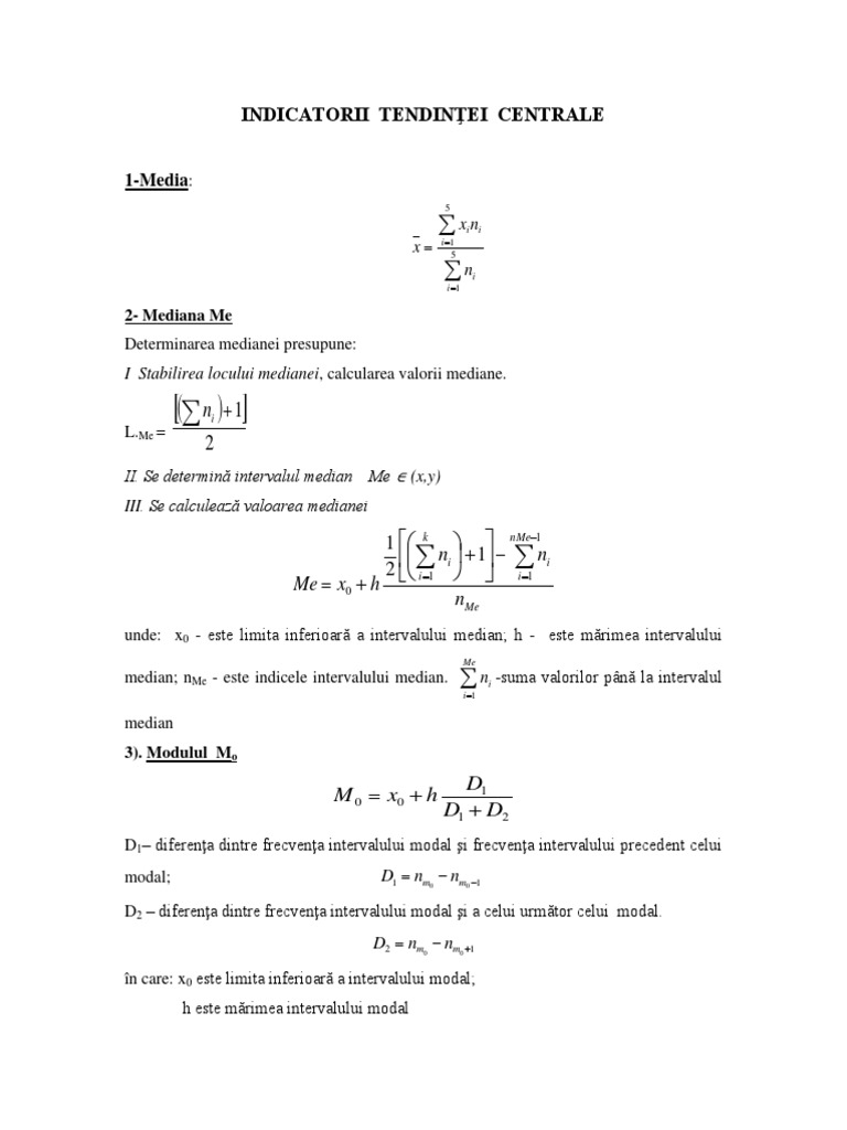 Formula-Indicatorii Tendintei Centrale PDF | PDF