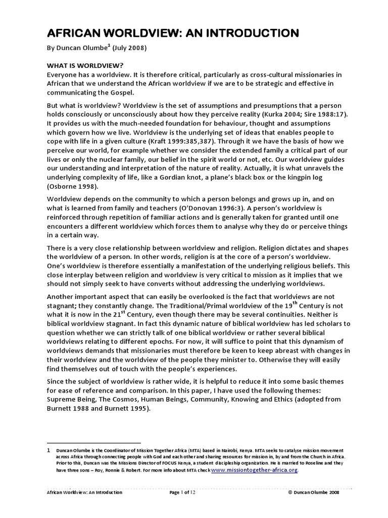 African Worldview Introduction | PDF | World View | God