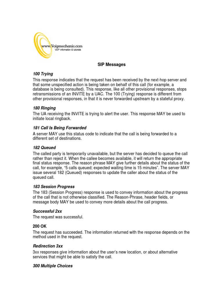 SIP - Cause Codes | PDF