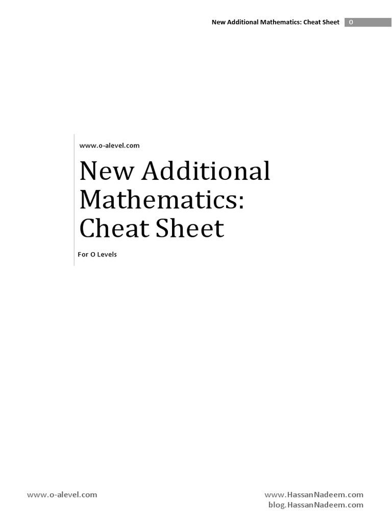 O Level Additional Mathematics Cheat Sheet | PDF | Sine | Matrix ...