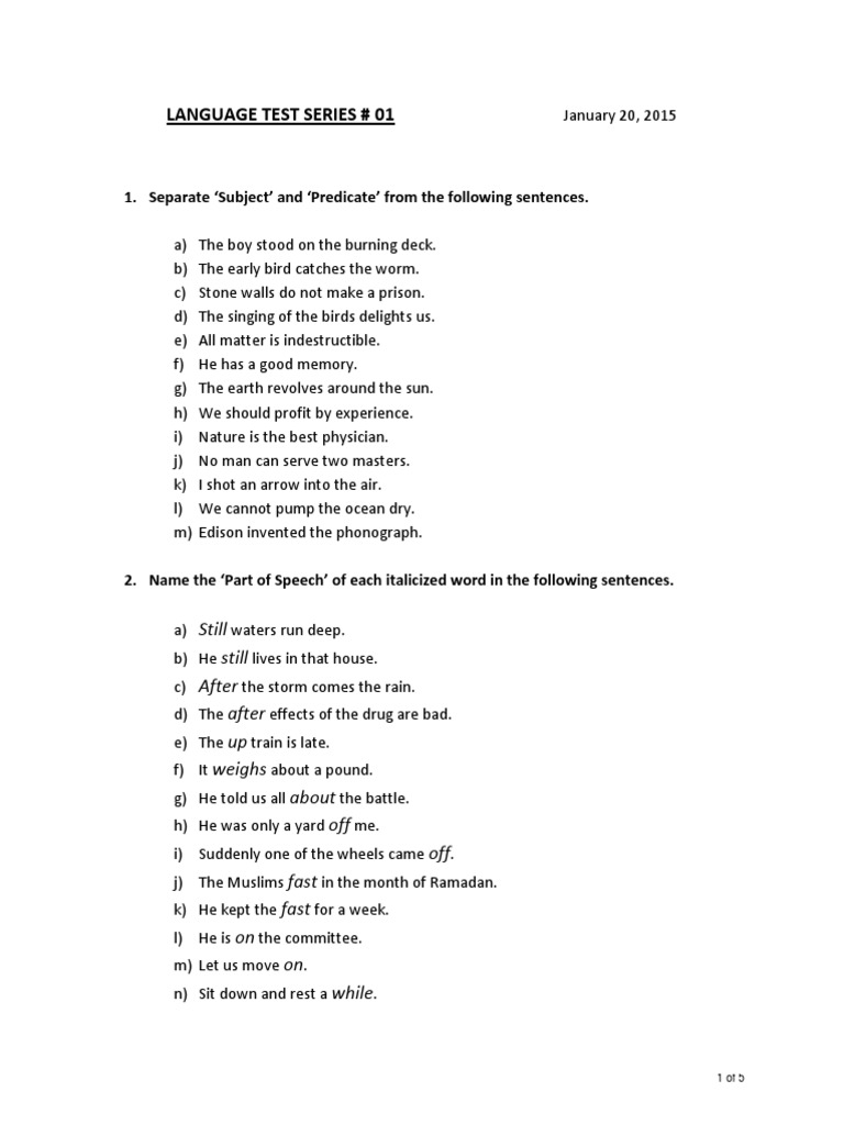 English Language Test Series 01 | PDF | English Grammar | Linguistics