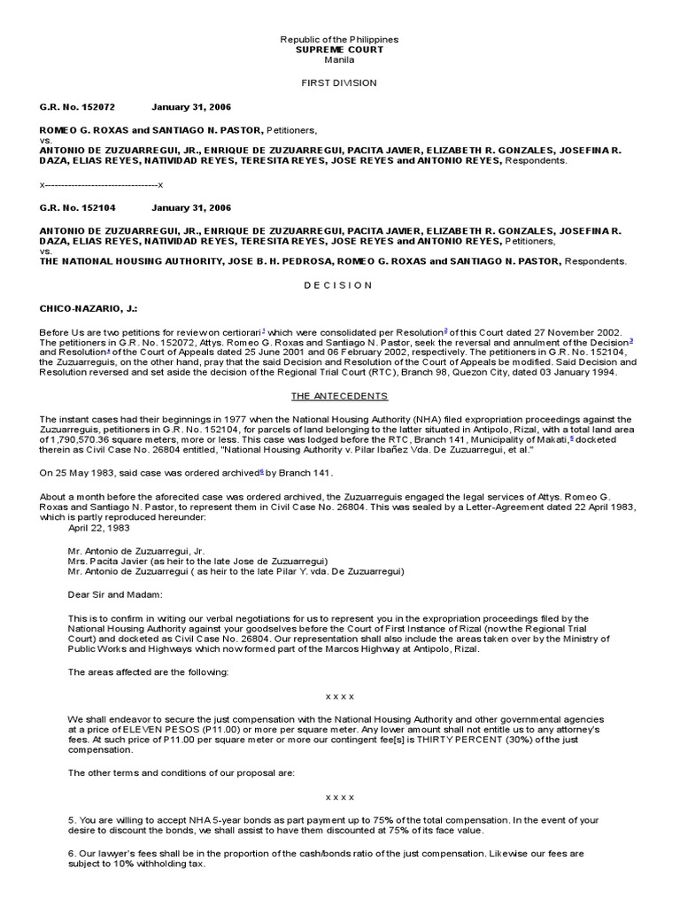Romeo G. Roxas Et. Al. Vs Antonio de Zuzuarregui Jr. GR No. 152072 ...