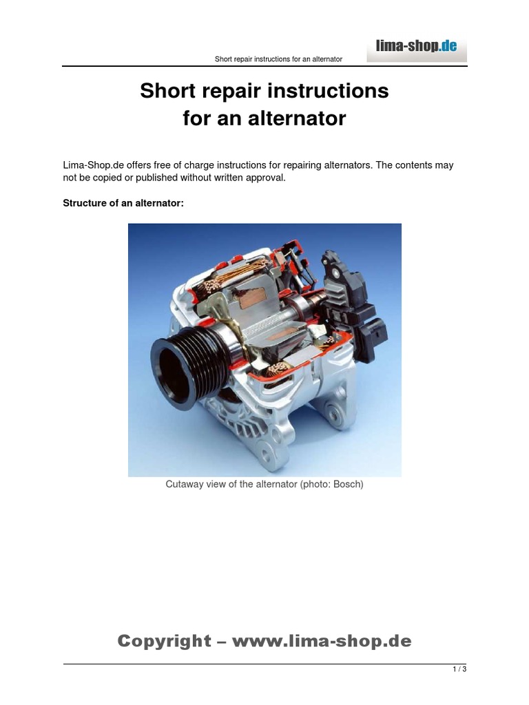 Instructions For Repairing Alternator Pdf Screw Components