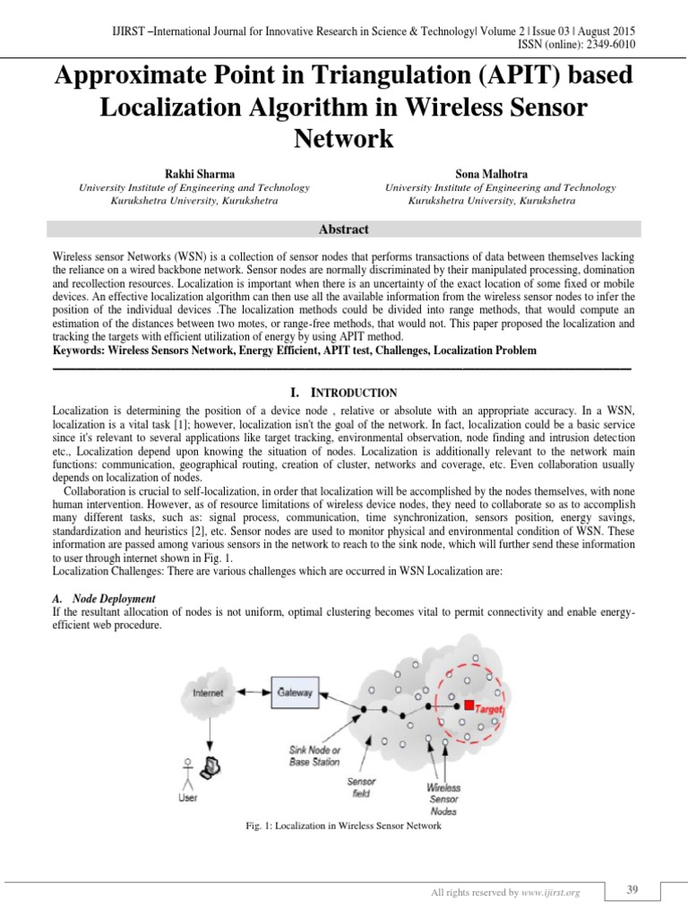 Approximate Point In Triangulation Apit Based Localization Algorithm