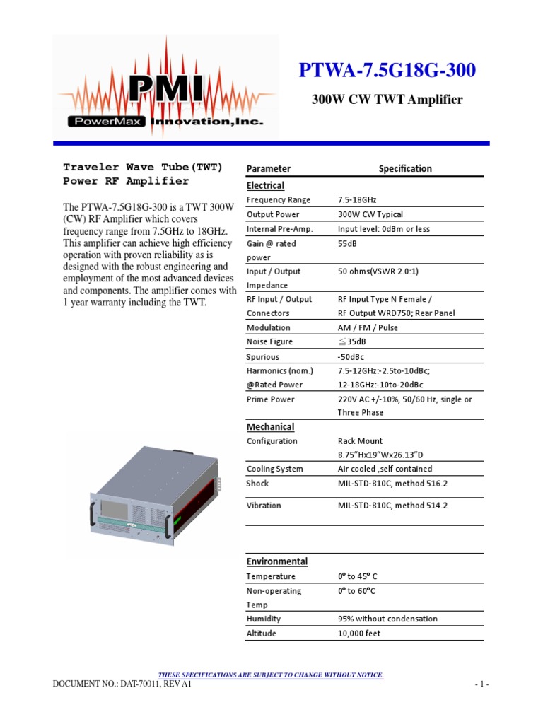 300W TWT RF Amplifier Specifications | PDF